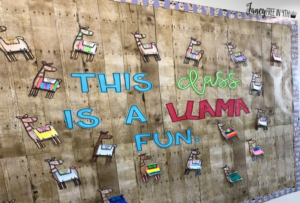 Llama back to school craft bulletin board